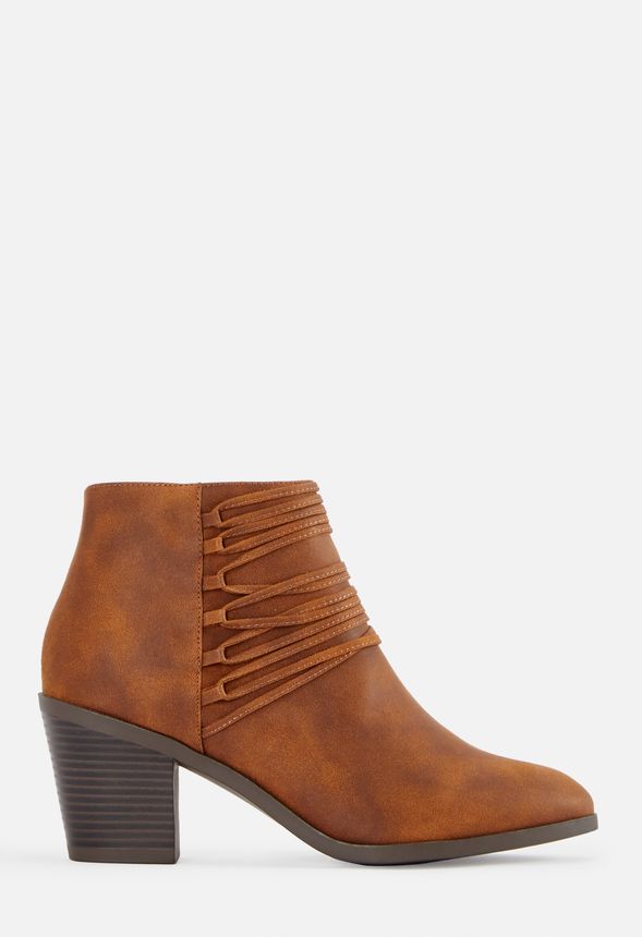Safiya Textured Block Heel Ankle Boot Shoes in Cognac - Get great deals ...