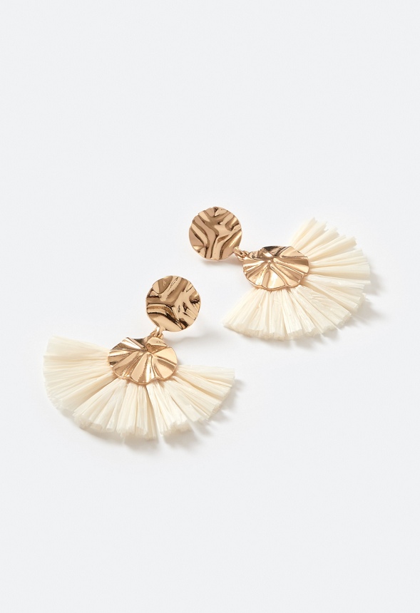 Elia Hammered Metal Disc And Raffia Fringe Drop Earrings Bags ...