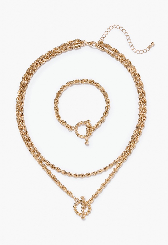 Jamie Rope Chain T-Bar Necklace And Bracelet Accessories in Gold - Get ...