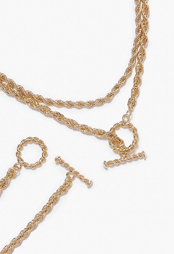 Jamie Rope Chain T-Bar Necklace And Bracelet Accessories in Gold - Get ...