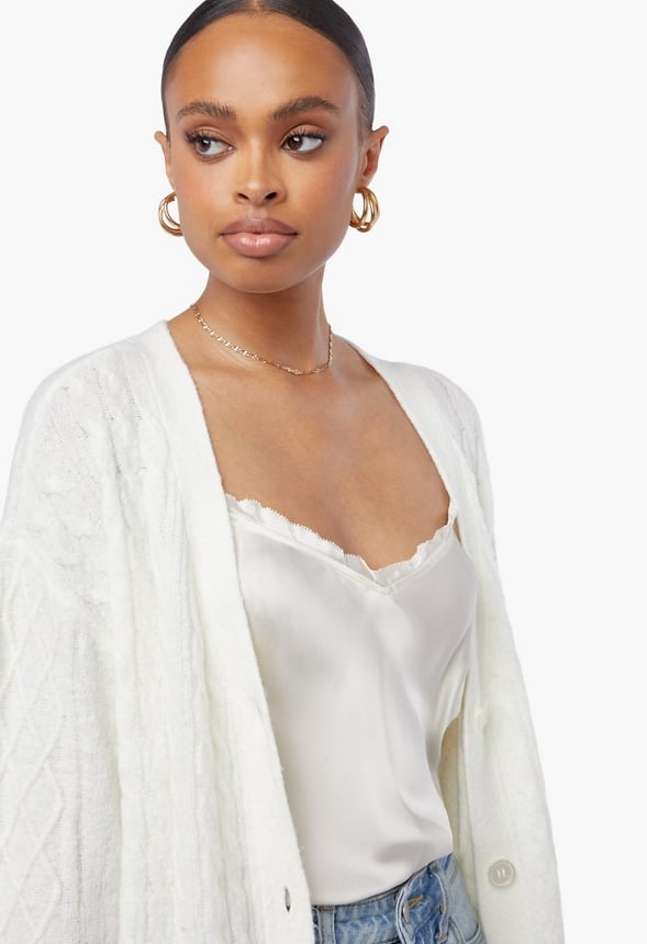 Tailored Lounge Cardigan Clothing in Cream - Get great deals at JustFab